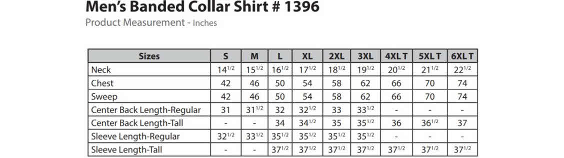 Shirt Collar Size Conversion Chart