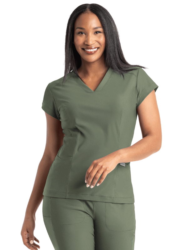 Women's Banded V Neck Scrub Top at Stitch Logo