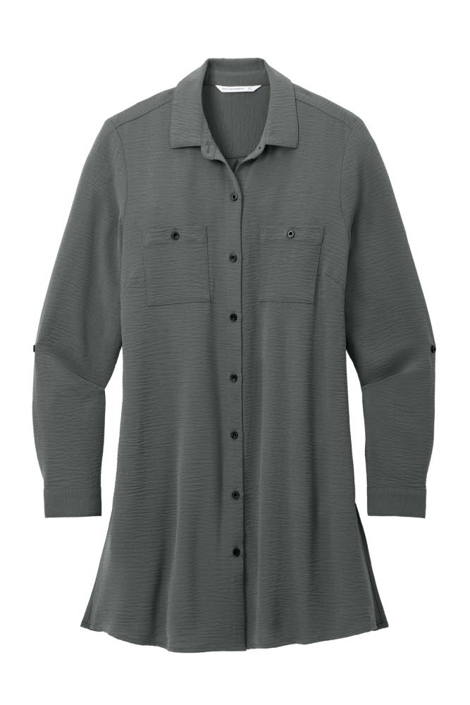 LW715 Ladies Long Textured Crepe Button Down Tunic